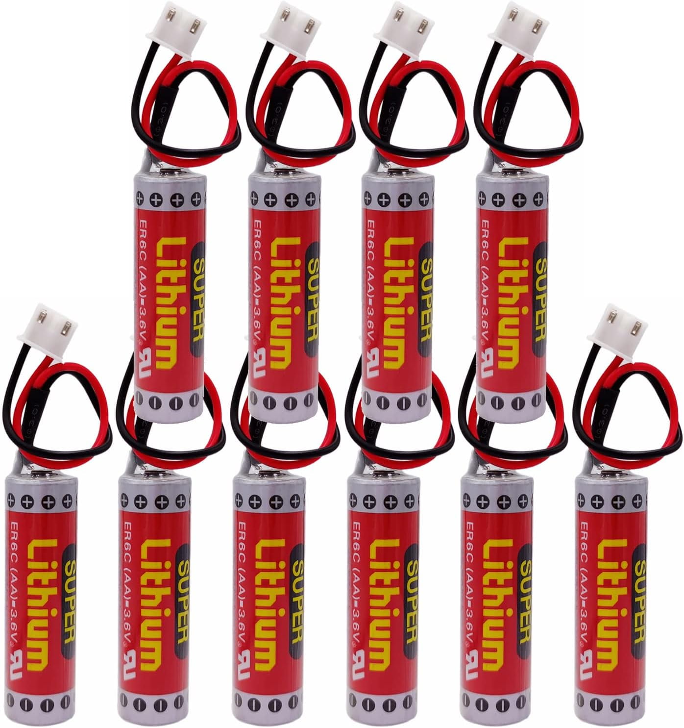 (10 Pcs ER6C AA 3.6V 1800mAh PLC Battery for FX F2-40BL with White Plug ...