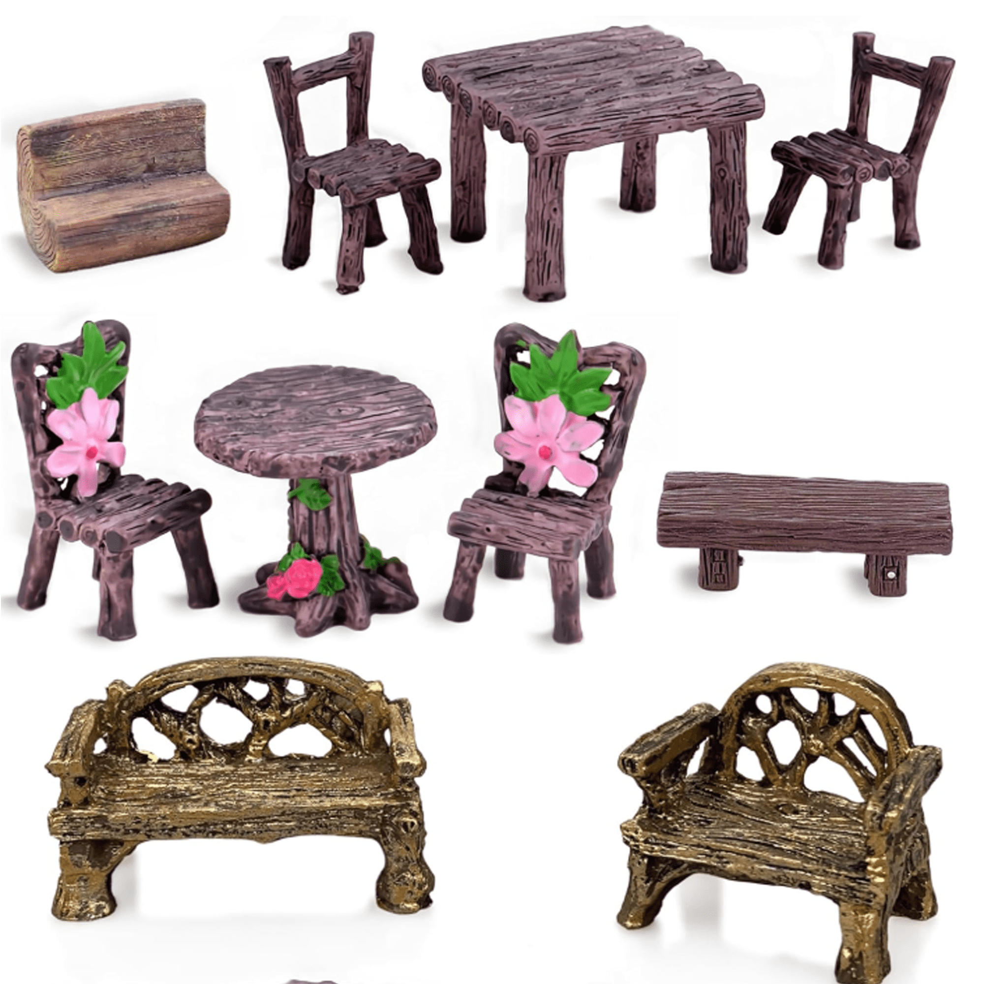 10 Pcs Fairy Garden Accessories, Miniature Table and Chairs Set Micro ...
