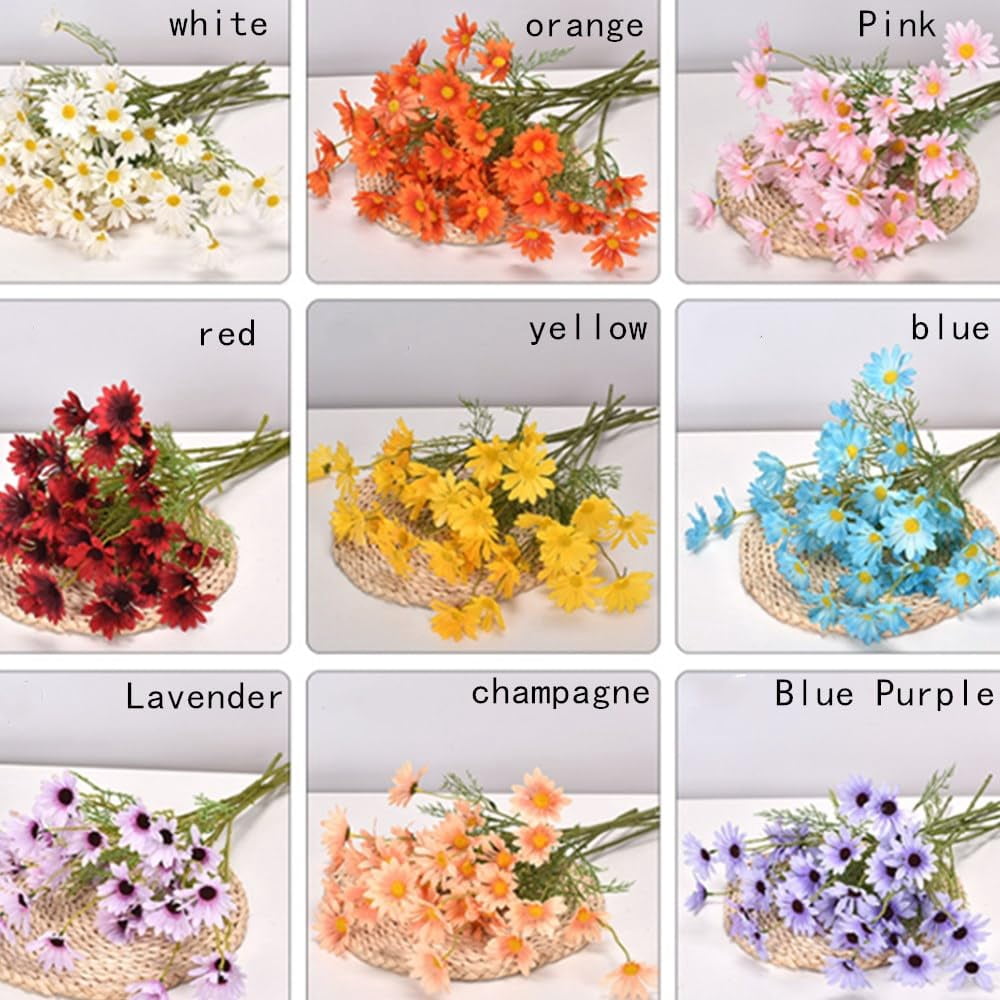 10 Pcs Faux Flowers 21'' Fake Flowers Artificial Daisies Silk Plants ...