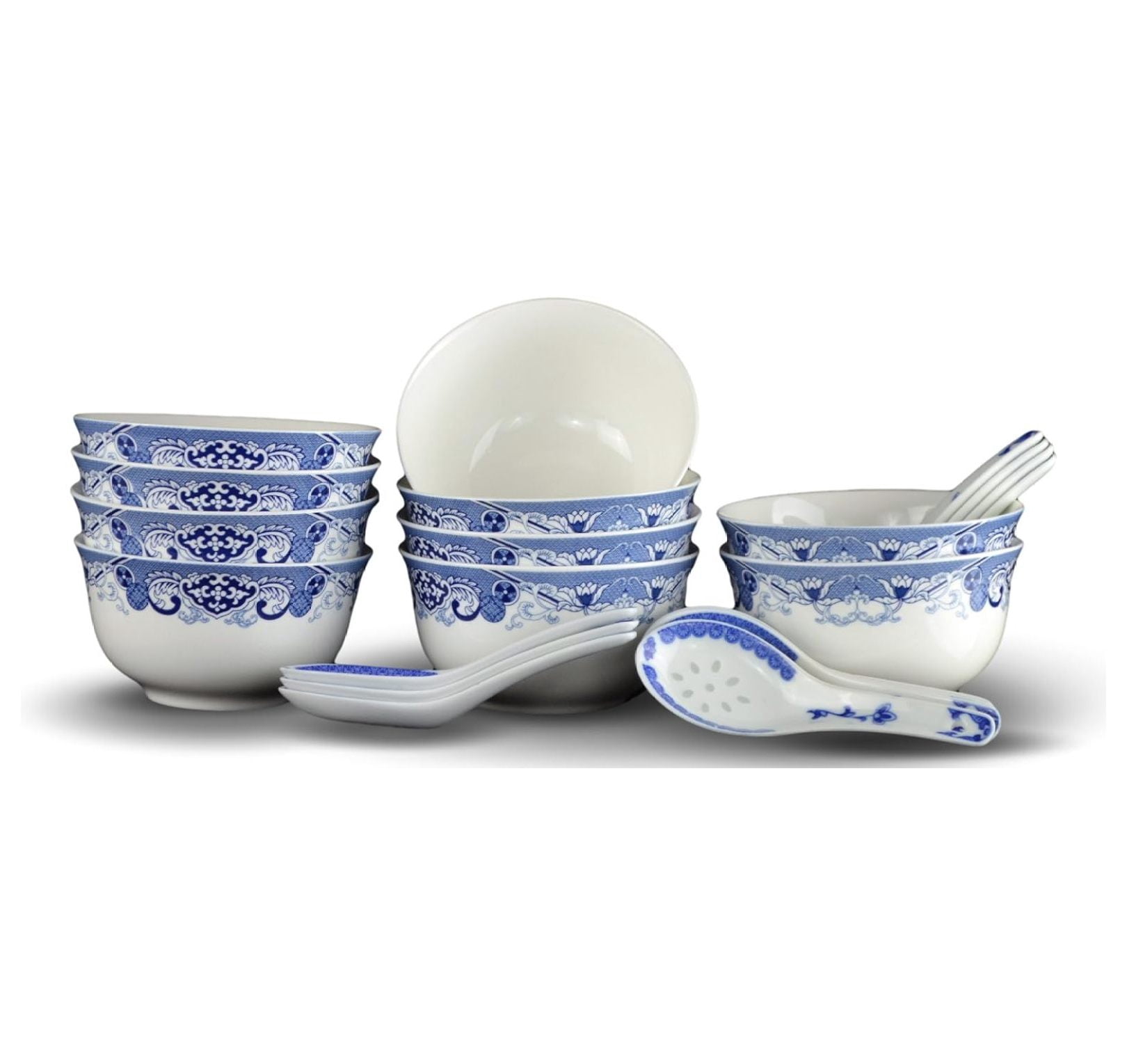 10 Pcs Fine Bone China Blue and White Chinese Soup Bowls Ceramic ...