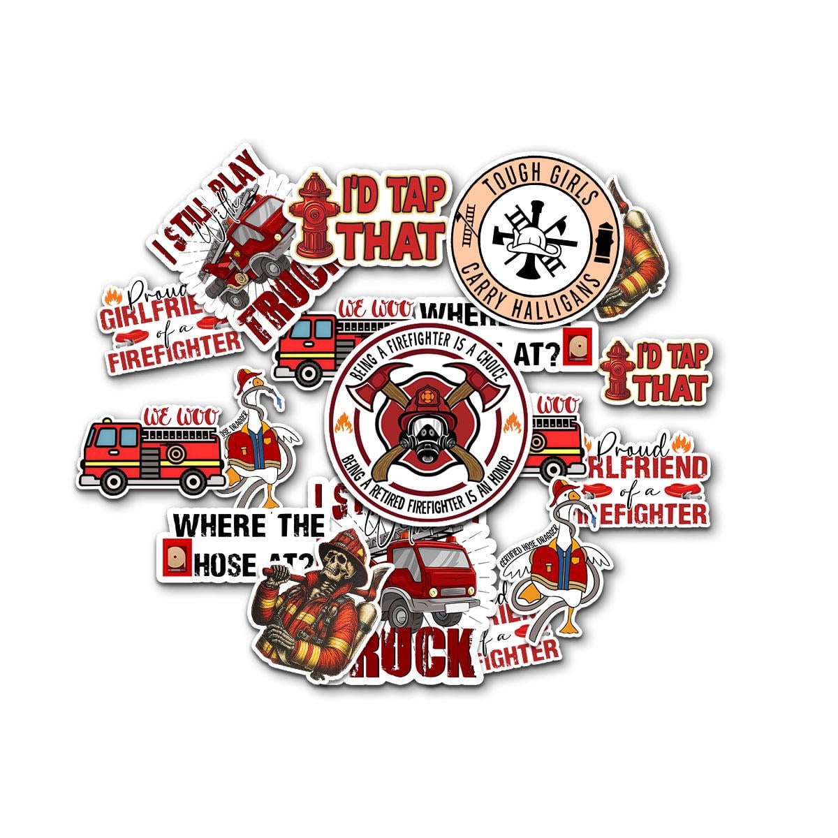 10 Pcs Firefighter Sticker Set | Funny Firetruck & Firefighter Vinyl ...