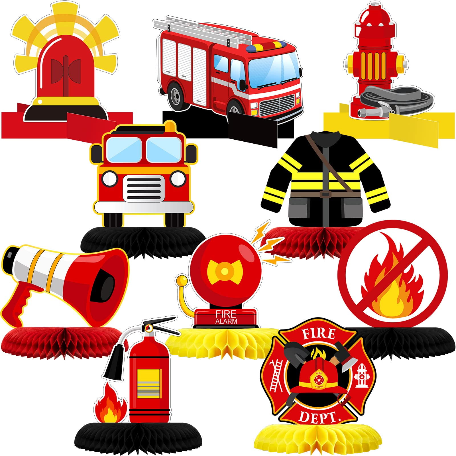 10 Pcs Firetruck Birthday Party Decorations Fire Truck Table Supplies ...