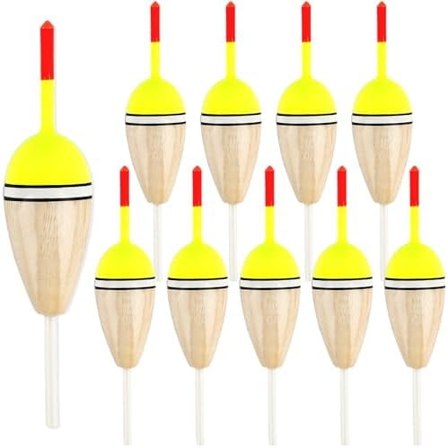 10 Pcs Fishing Wood Bobbers Floats Wooden Oval High Sensitive Slip ...