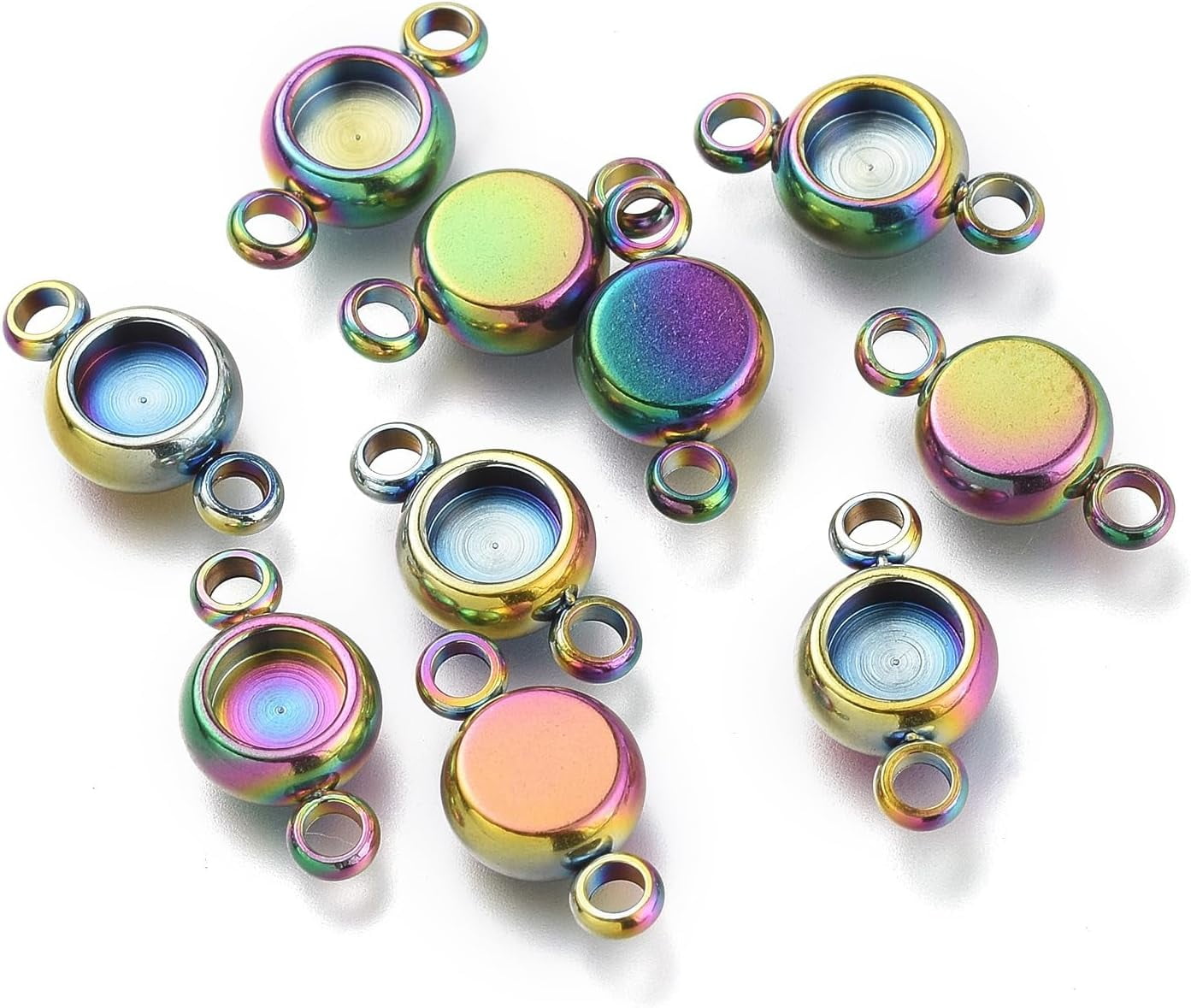10 Pcs Flat Round Cabochon Connector Settings Ion Plating(IP) 304 ...