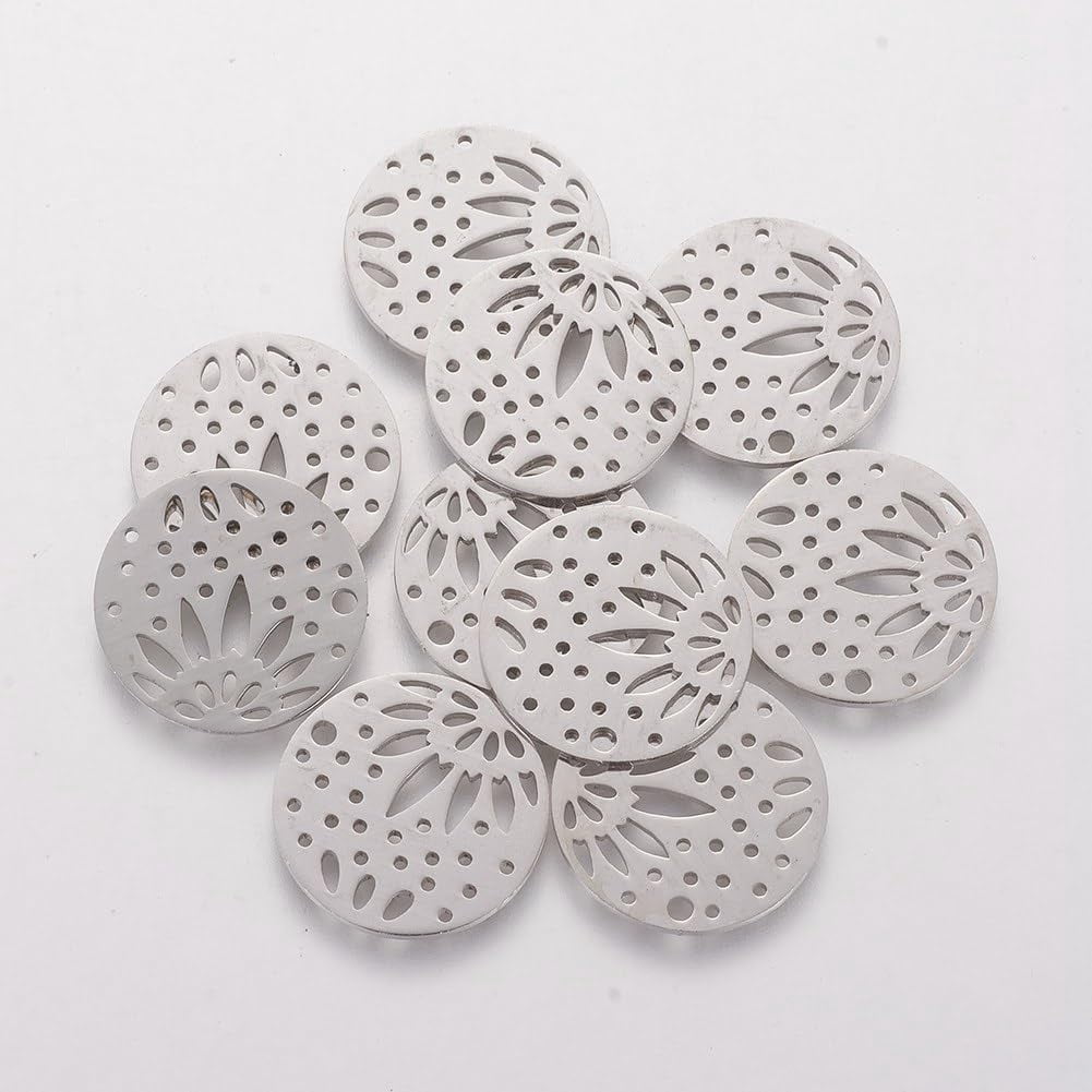 10 Pcs Flat Round Pendant Charms 201 Stainless Steel Pendants Flat ...