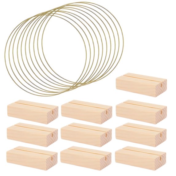 10 Pcs Floral Hoop Centerpiece with Wooden Stand - 13.8" Golden Metal ...