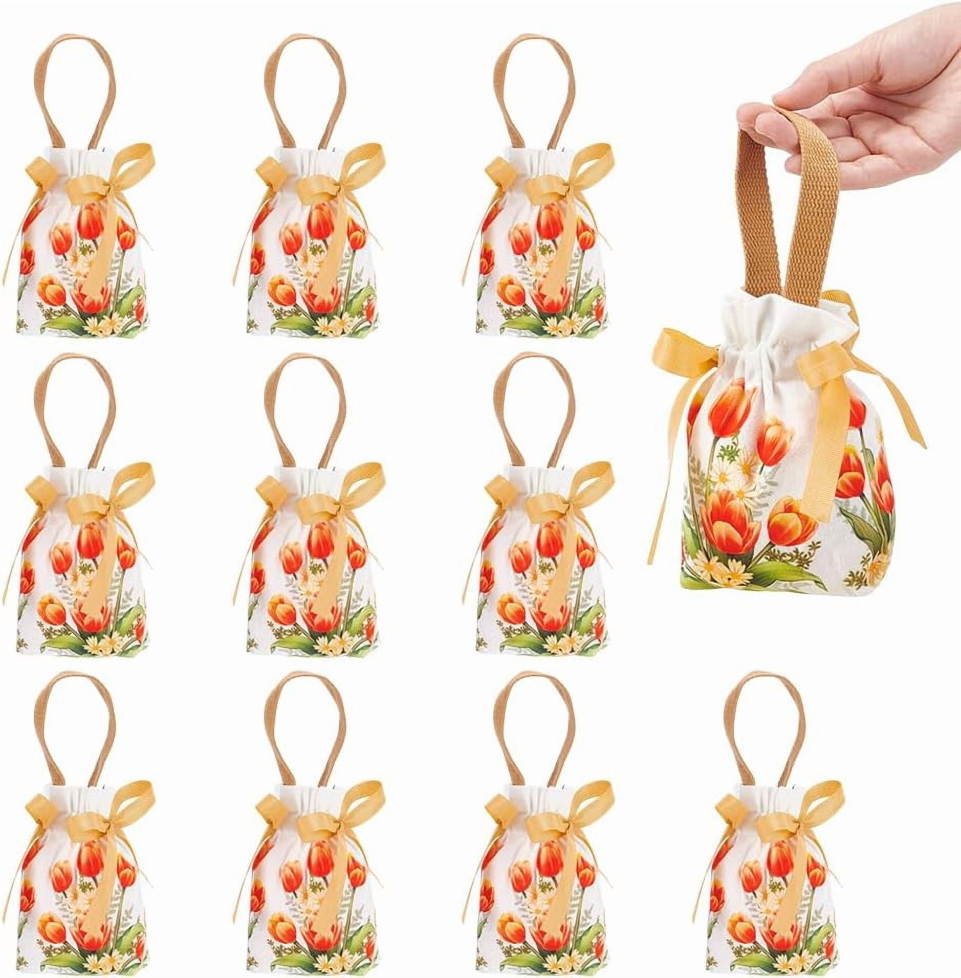 10 Pcs Floral Small Gift Bags with Handles Flower Drawstring Bags Tea ...