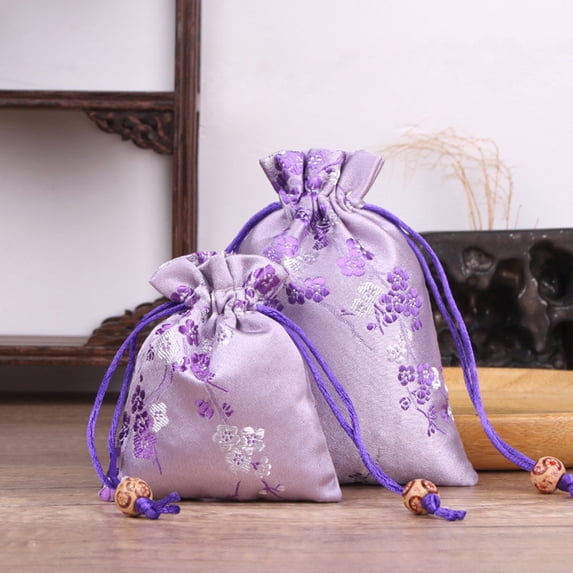 10 Pcs Flower Embroidery Wedding Gift Bags New Year Traditional Brocade ...