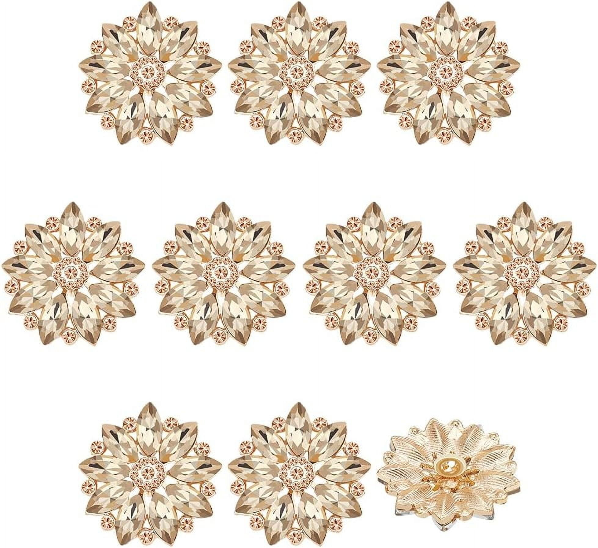 10 Pcs Flower Rhinestone Shank Buttons 1" Gold Crystal Floral Sew On ...