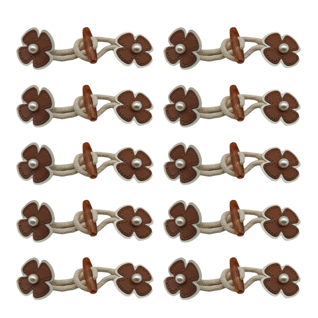 10 Pcs Flowers Closures Buttons PU Leather Sew-On Toggles Closures with ...
