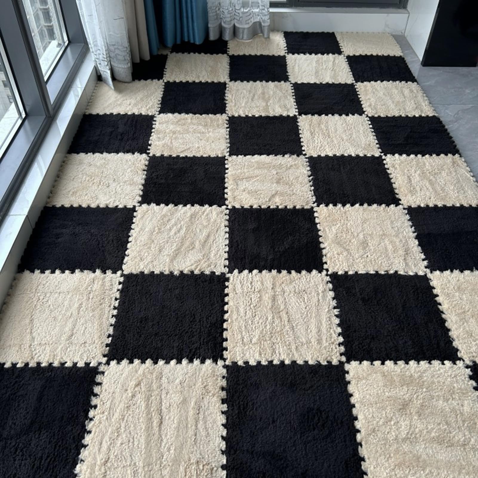 10 Pcs Fluffy Interlocking Carpet Tiles Square Play Mat Plush Foam ...