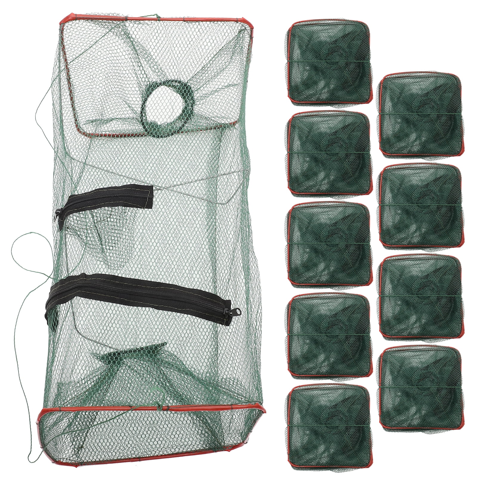 10 Pcs Foldable Rectangular Fish Cage Shrimp Net Nylon Mesh Fishing Net ...