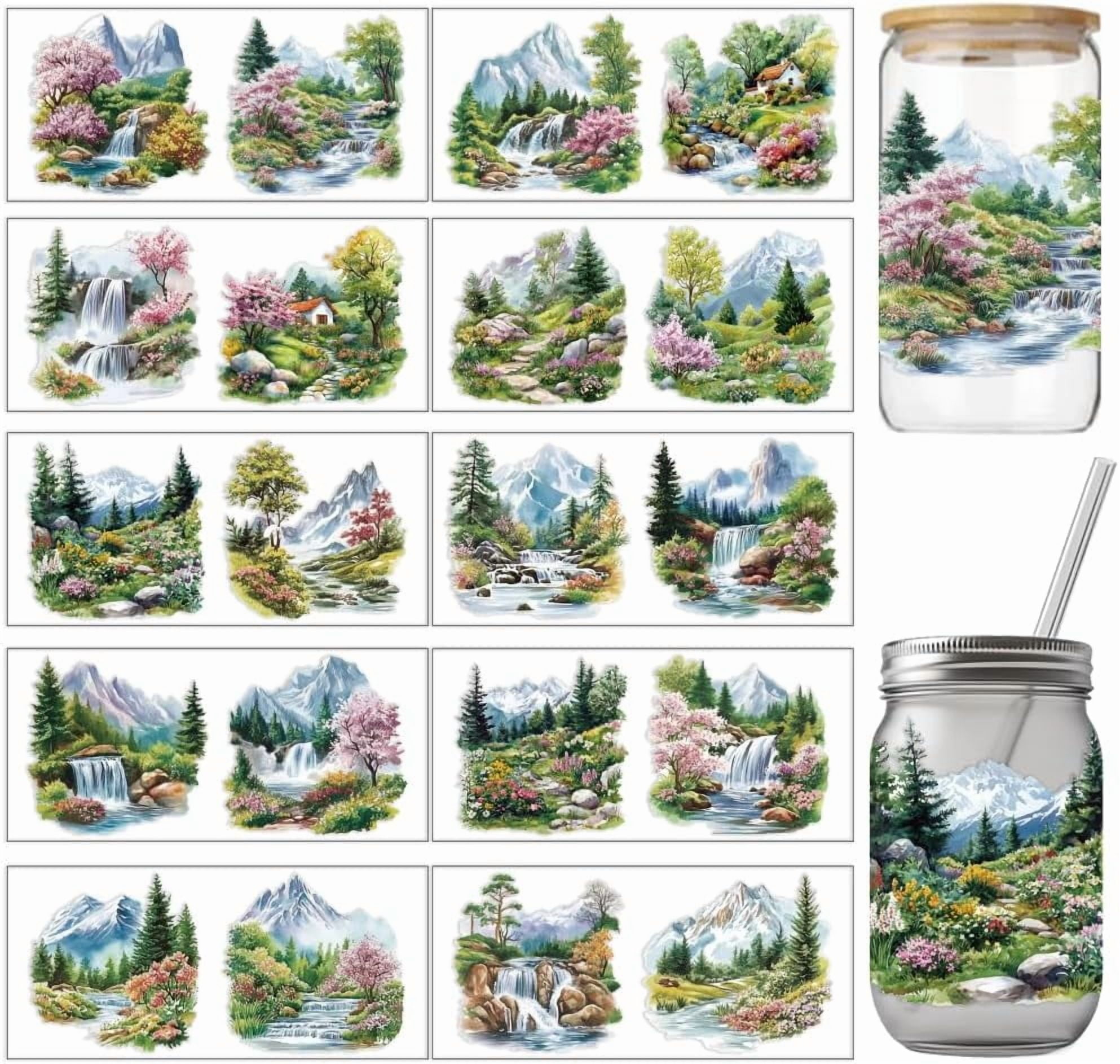 10 Pcs Forest Waterfall Pattern PVC Cup Transfer Stickers Colorful ...