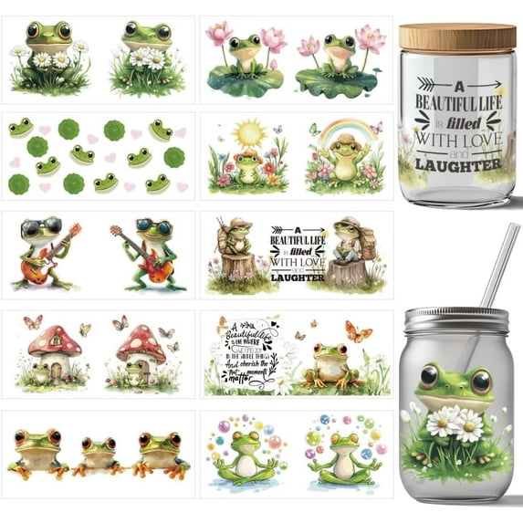10 Pcs Frog UV DTF Cup Wrap Transfer Sticker 10 Styles Animal Frog Cute ...