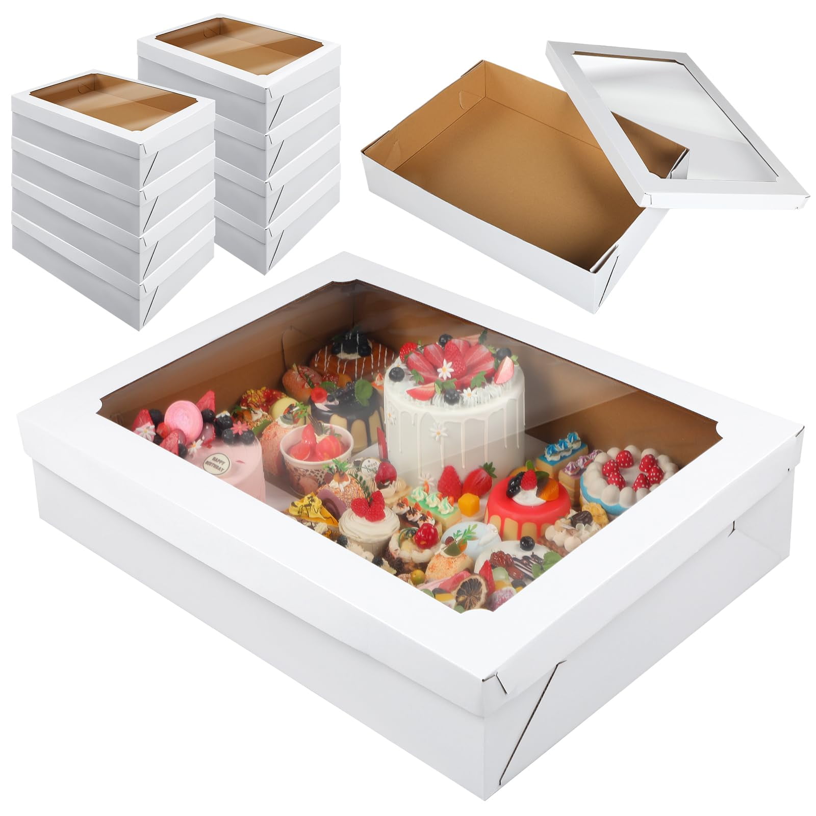 10 Pcs Full Sheet Cake Box with Window Large Bakery Boxes Corrugated Rectangle Cake Packaging ...