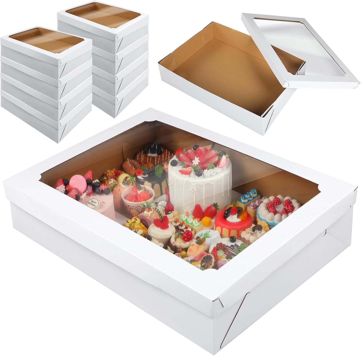 10 Pcs Full Sheet Cake Boxes with Window Large Bakery Boxes Corrugated ...