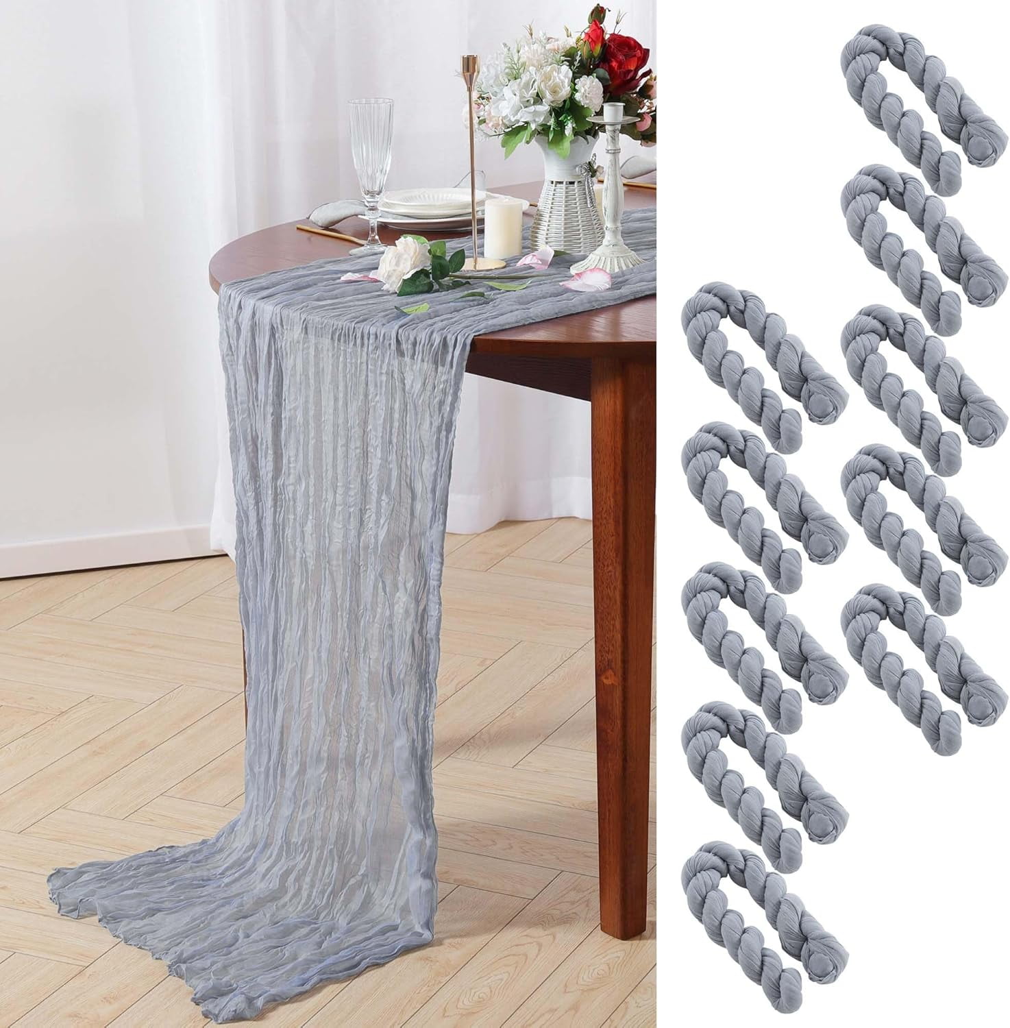 10 Pcs Gauze Table Runner, 10Ft Sheer Cheesecloth Table Runner Bulk for ...