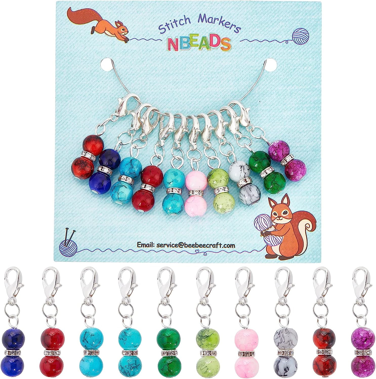 10 Pcs Glass Bead Stitch Markers Alloy Enamel Crochet Stitch Marker ...