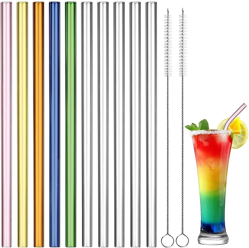 10 Pcs Glass Reusable 8''x 8 mm Straws High Borosilicate Transparent ...