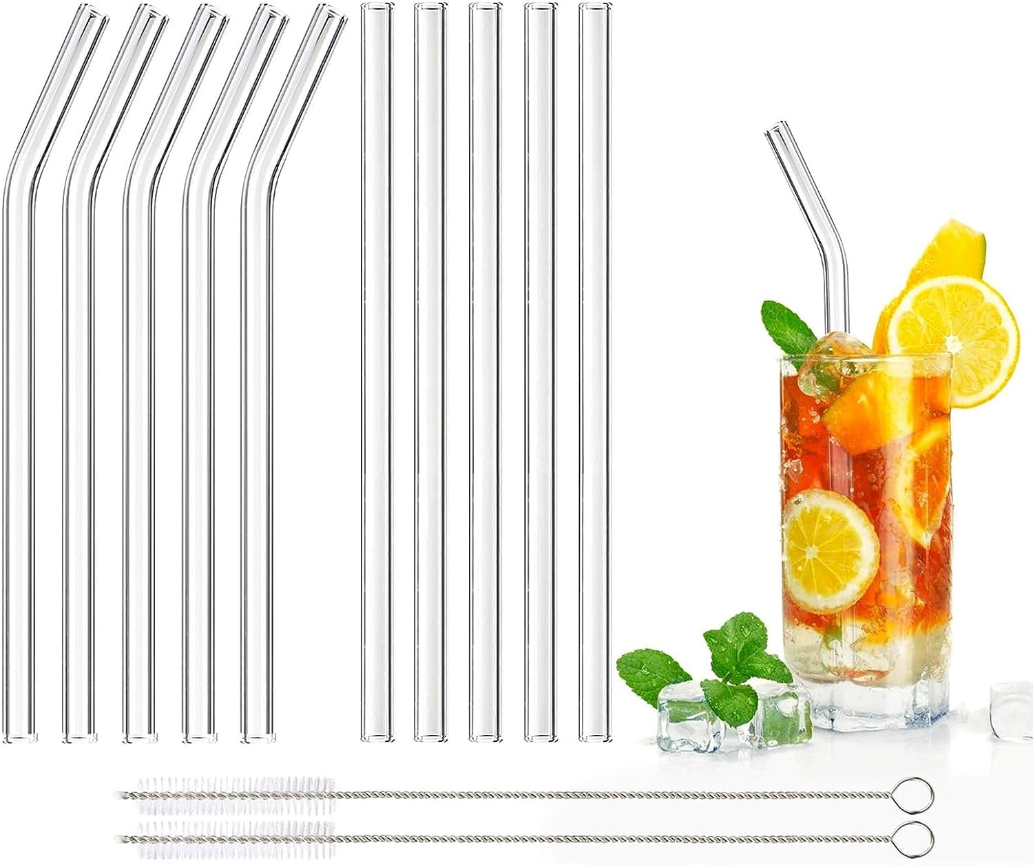10 Pcs Glass Straws Reusable Glass Straw Drinking Straws with 20cm ...