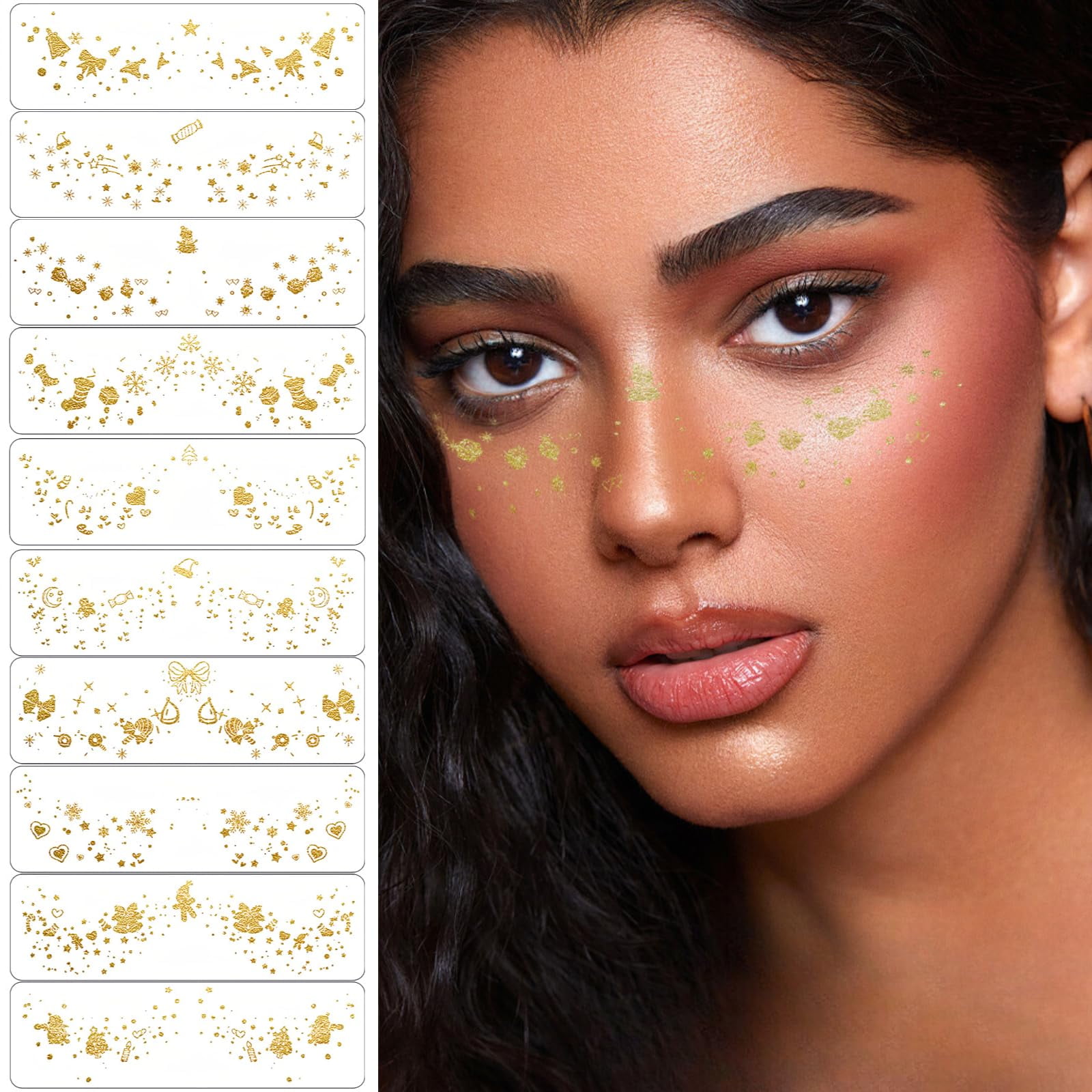 10 Pcs Glitter Freckles Face Tattoo Face Makeup Gold Sparkle Freckles ...