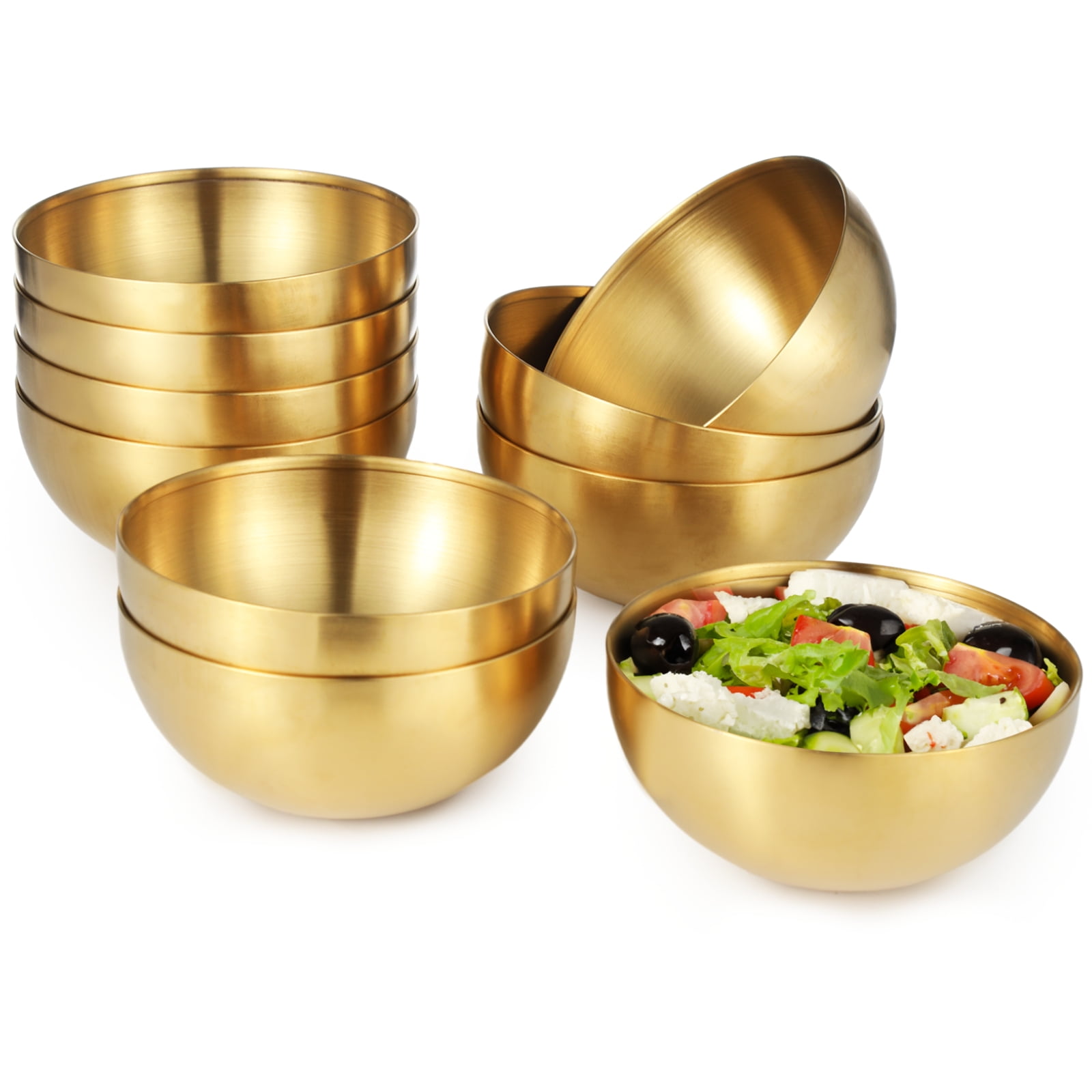 10 Pcs Gold Bowls, 30 oz Stainless Steel Mixing Bowls, Decorative Salad ...