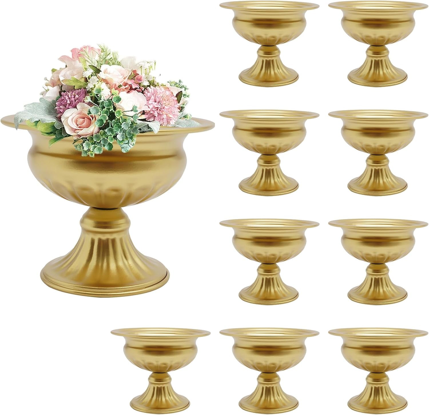 10 Pcs Gold Mini Metal Urn Planter Pot 4.7" Metal Wedding Table ...