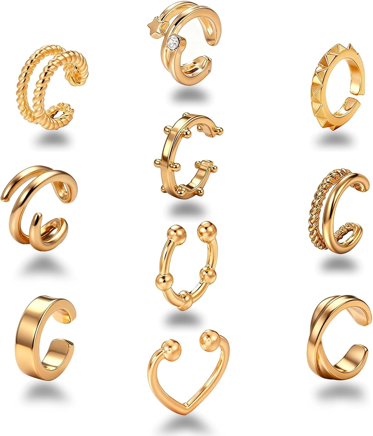 10 Pcs Gold Plated Ear Cuff Earrings for Women Non Pierced ...