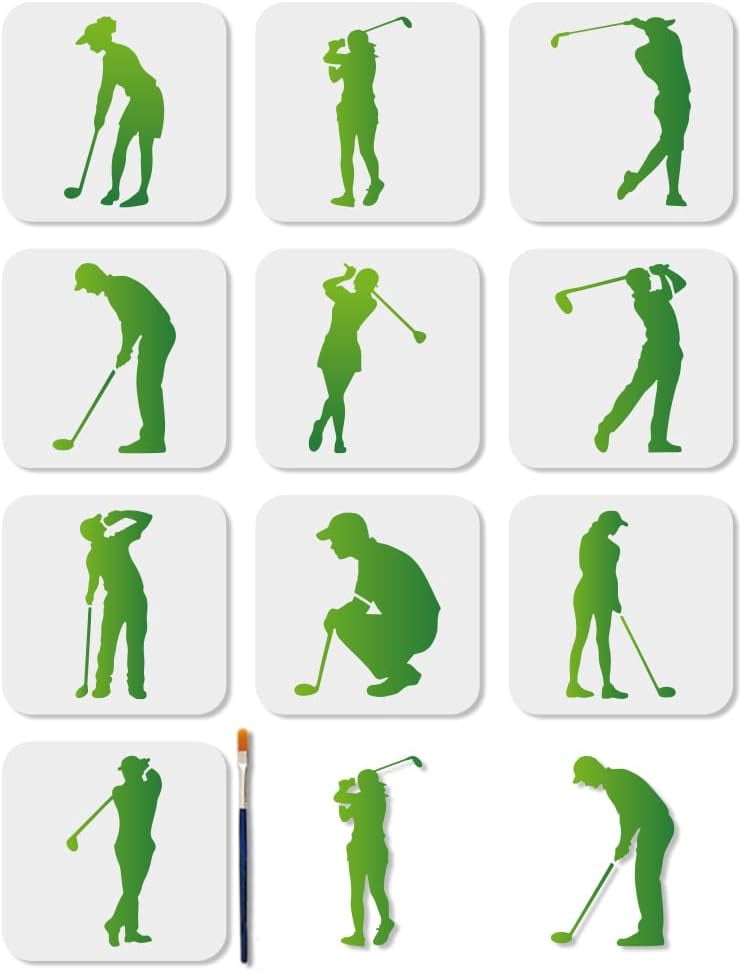 10 Pcs Golf Stencil Set Reusable Golfer Silhouette Stencils Painting 5 ...