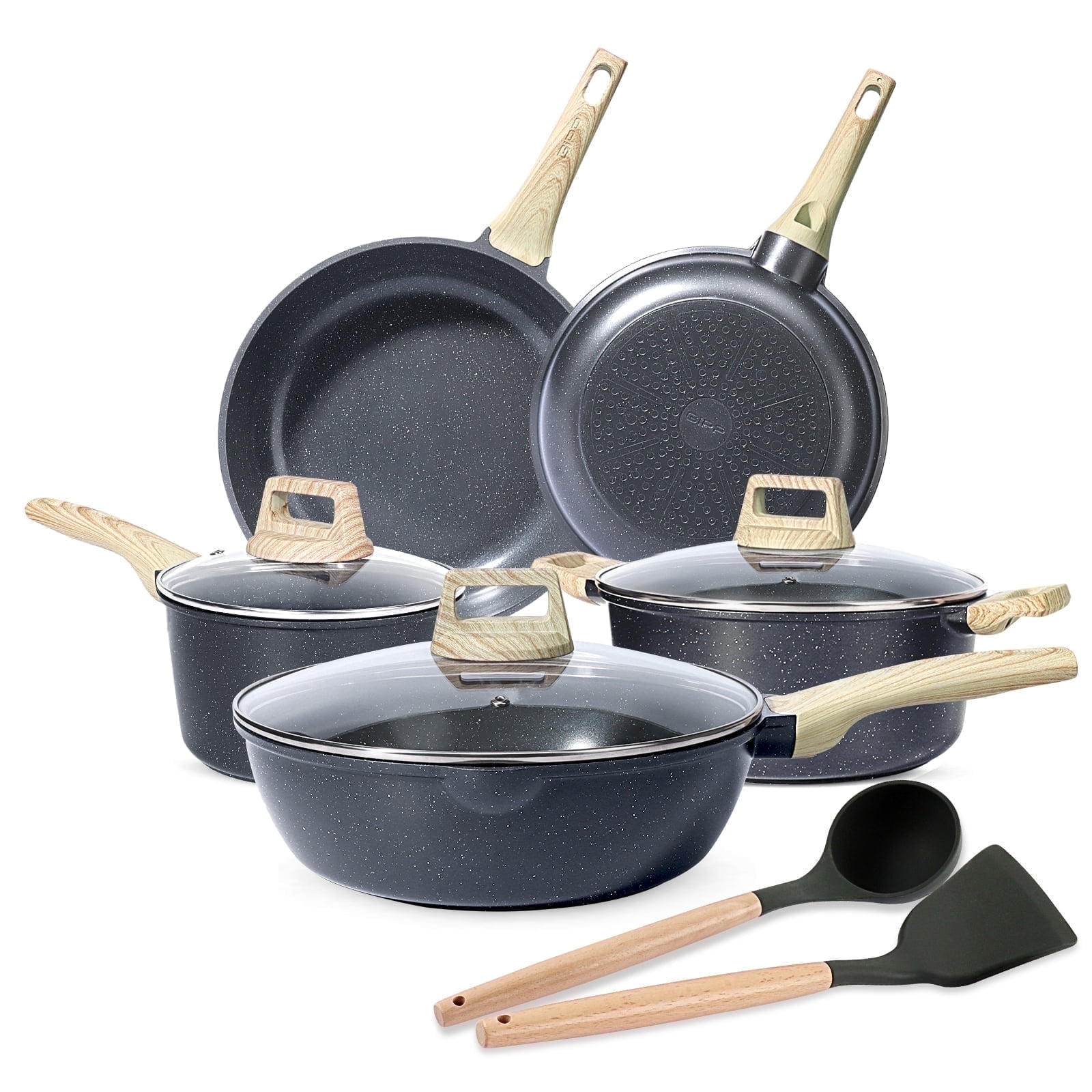 GiPP 10pcs Ceramic Coating Kitchen Cookware Sets,Pots and Pans Set Non ...