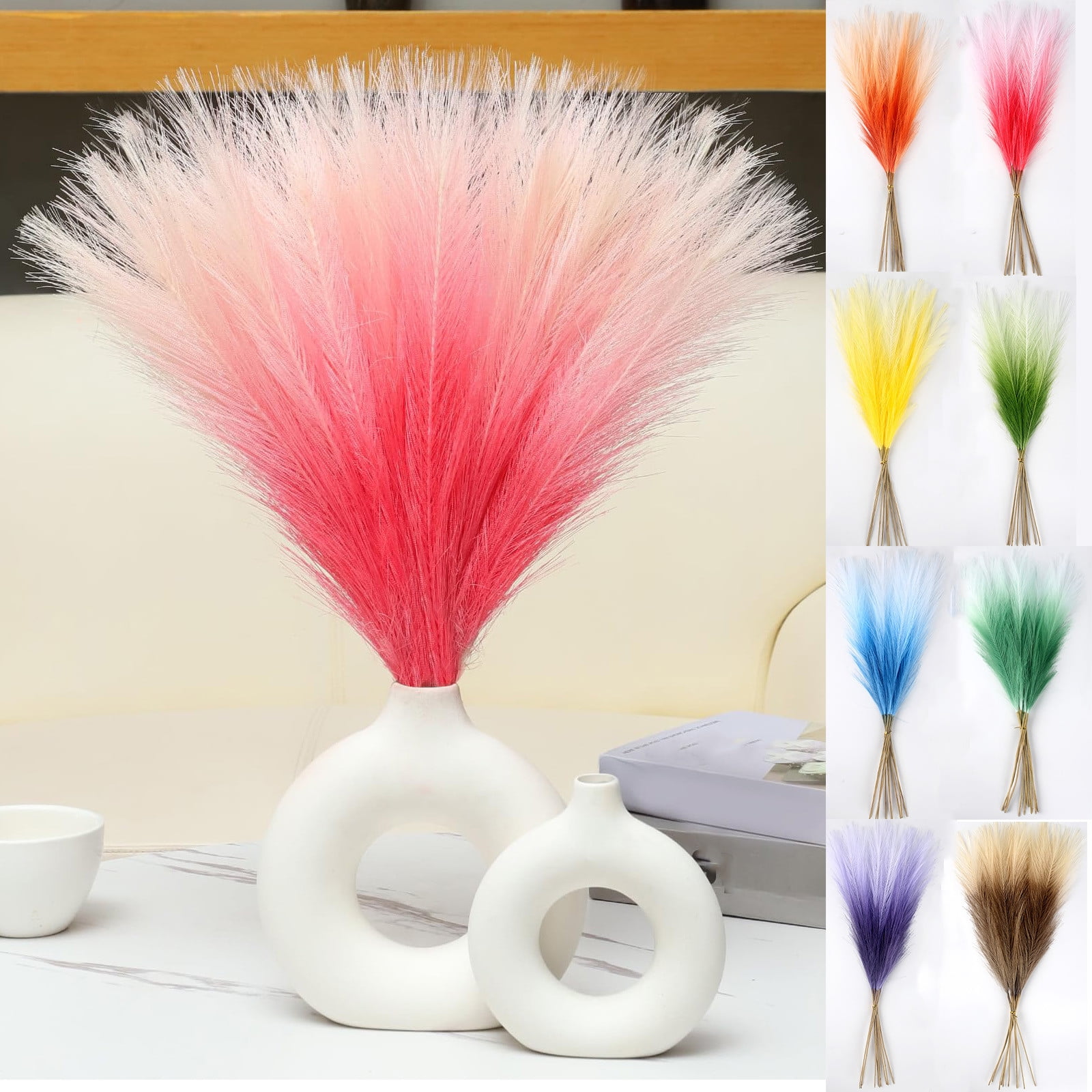 10 Pcs Green Faux Pampas Grass Decor, 22 inch Short Artificial Pompous ...