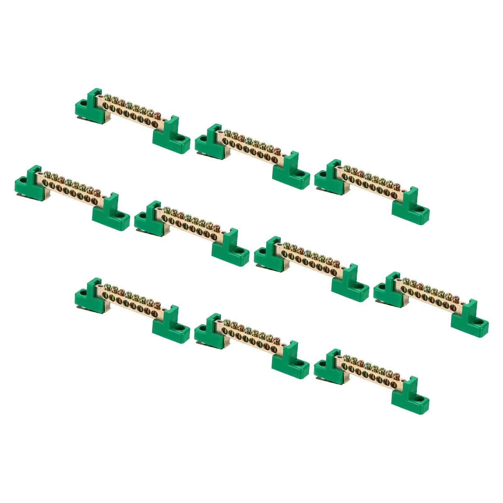 10 Pcs Ground Bus Bar 8 Positions Brass Terminal Grounding Bar, Green ...