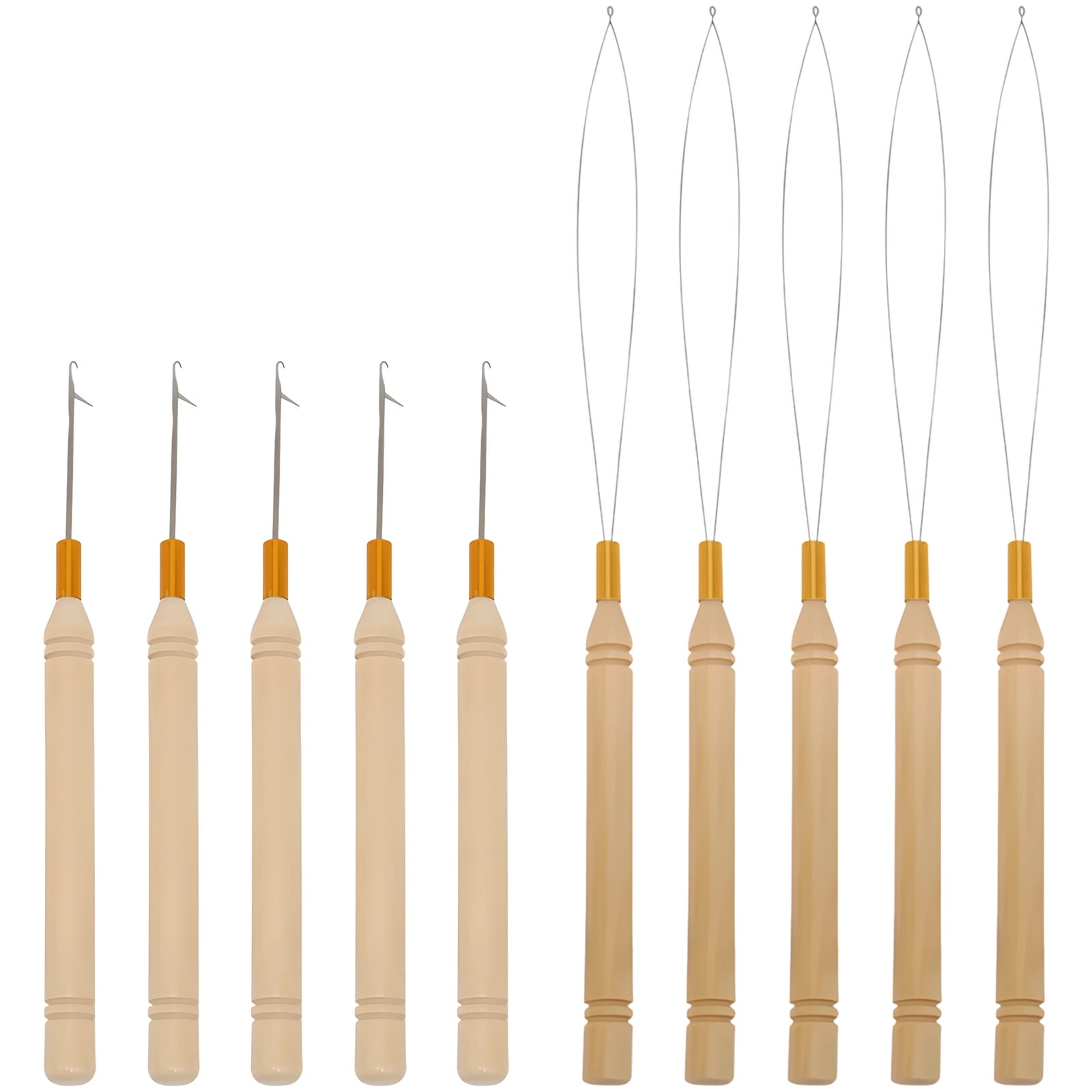 10 Pcs Hair Pull Through Tools, Wooden Handle Hair Threading Crochet ...
