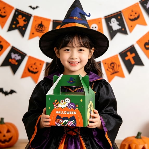 10 Pcs Halloween Treat Boxes,Cartoon Print Paper Containers with Carry ...