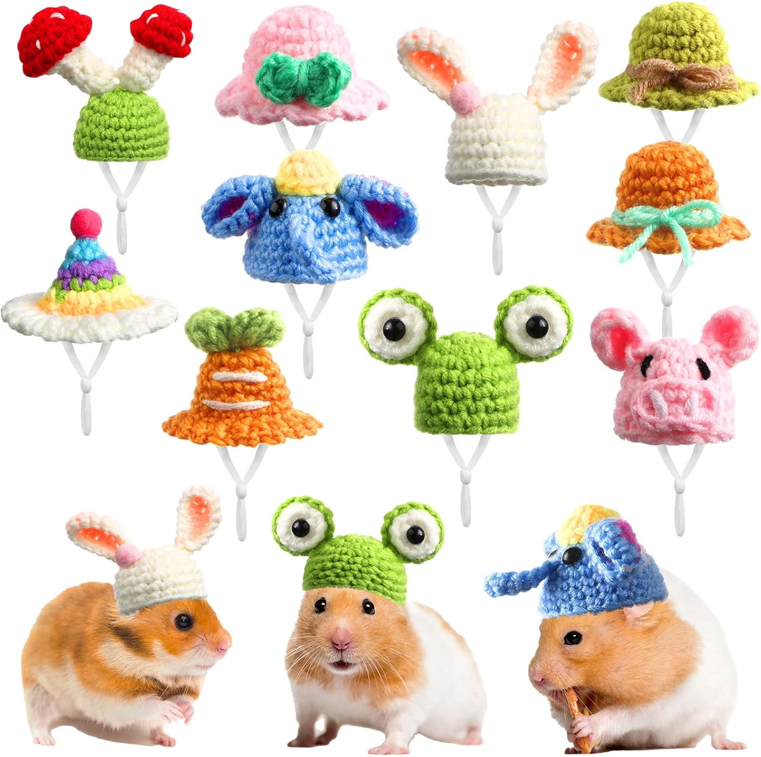 10 Pcs Hamster Hat Small Animals Cute Tiny Hat Mini Hand Knitted Hats ...