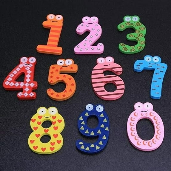10 Pcs Hand Painted Wooden Number Fridge Magnets Colorful Cartoon ...