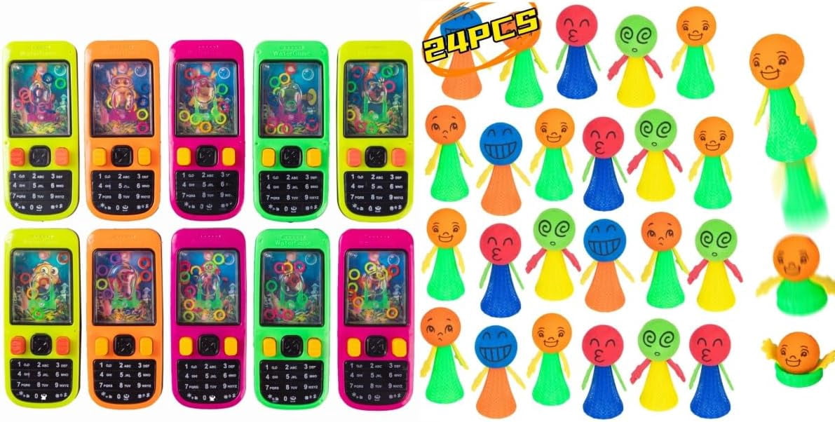 10 Pcs Handheld Water Game +24Pcs Jumping Spring Rockets Launchers Toys ...