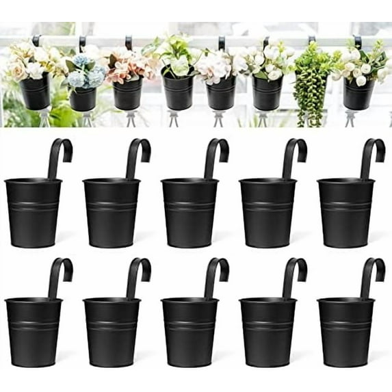 10 Pcs Hanging Flower Pots Metal Iron Bucket Planter for Railing Fence ...