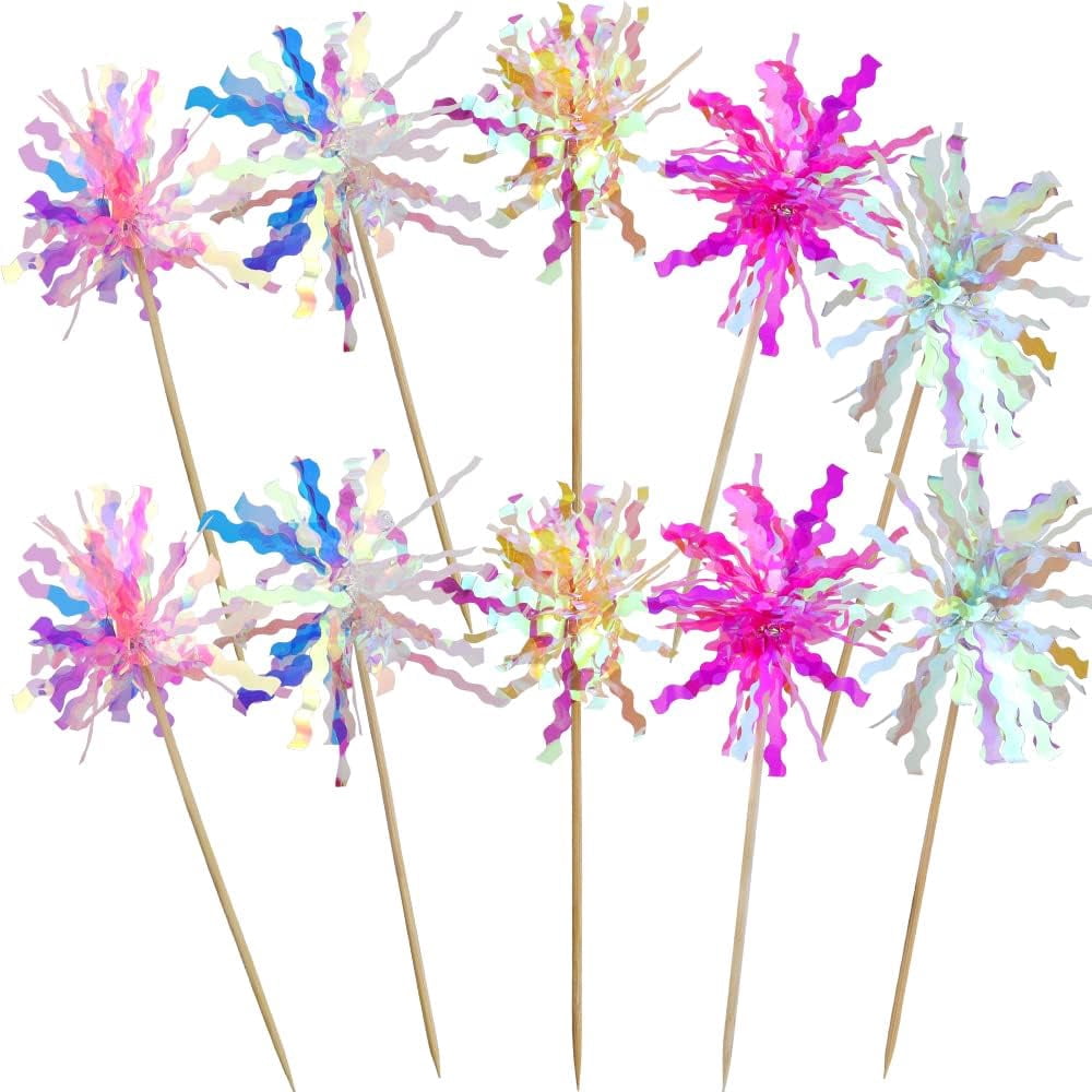 10 Pcs Happy Birthday Cake Toppers Foil Firework Cupcake Toppers ...