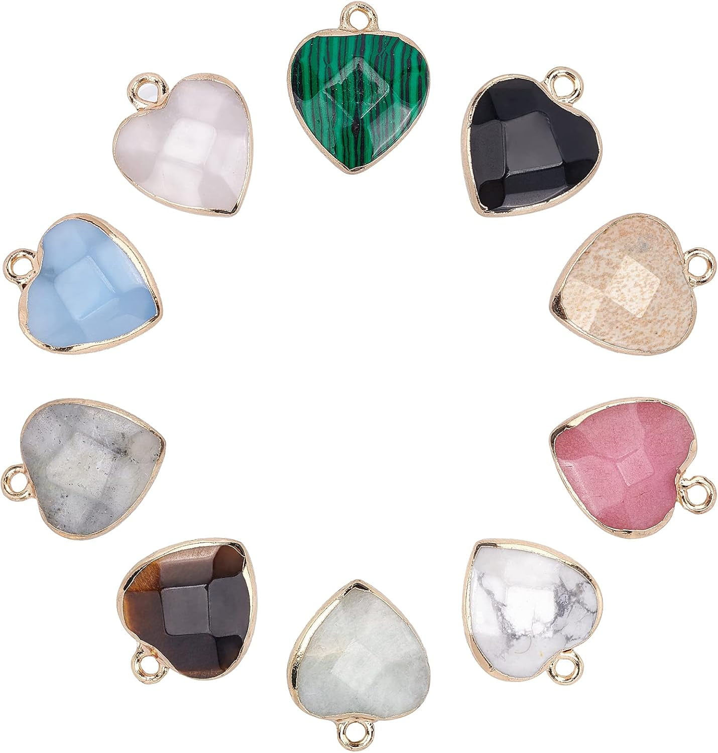 10 Pcs Heart Shape Gemstone Pendants Charms Pendants Chakra Beads ...