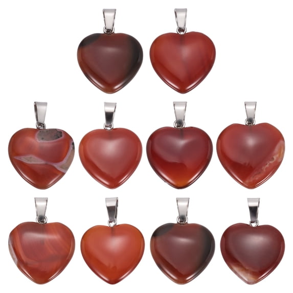 10 Pcs Heart Stone Pendants, 20mm Natural Crystal Valentine Love Heart ...