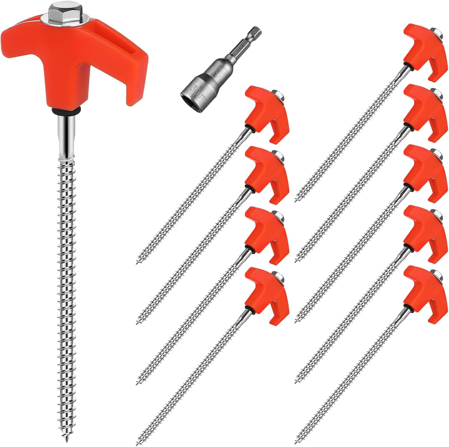 10 Pcs Heavy Duty Metal Tent Stakes, 8" Screw in Tent Stakes for ...