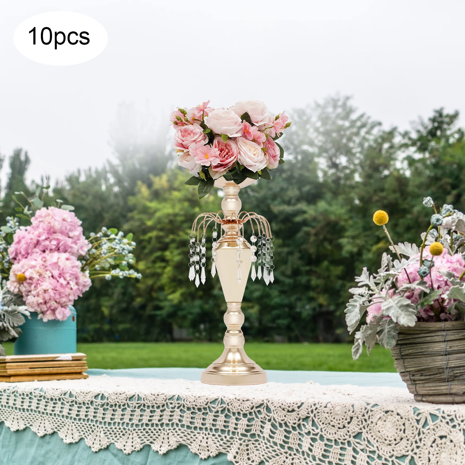 10 Pcs Height Versatile Metal Wedding Centerpieces Vase & Pillar Candle ...