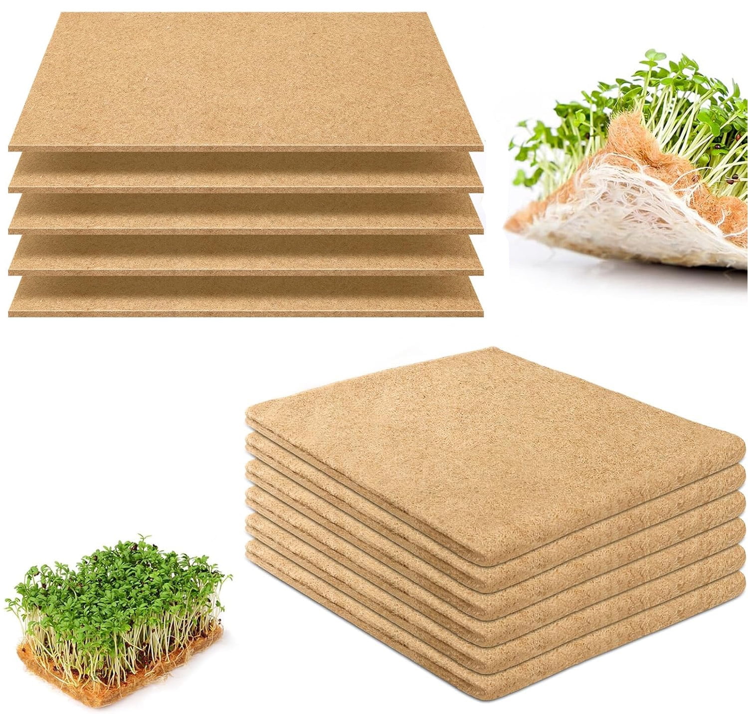 10 Pcs Hemp Fiber Grow Mat,Bexikou 9.84" X 9.84" Hydroponic Grow Pads ...