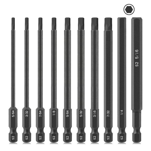 10Pcs Allen Wrench Drill Bit Set, 1/4 " SAE Hex Screwdriver Set(5/64"-5 ...