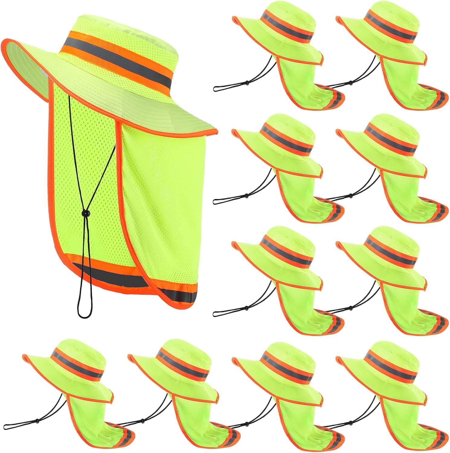 10 Pcs High Visibility Reflective Hat with Neck Flap Safety Sun Hat for ...