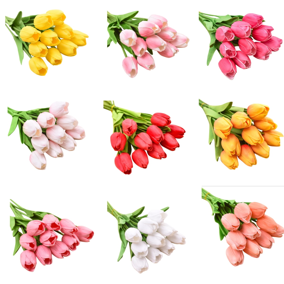 10 Pcs Hot Pink Tulips Artificial Flowers 13.5" PU Real Touch with Faux ...
