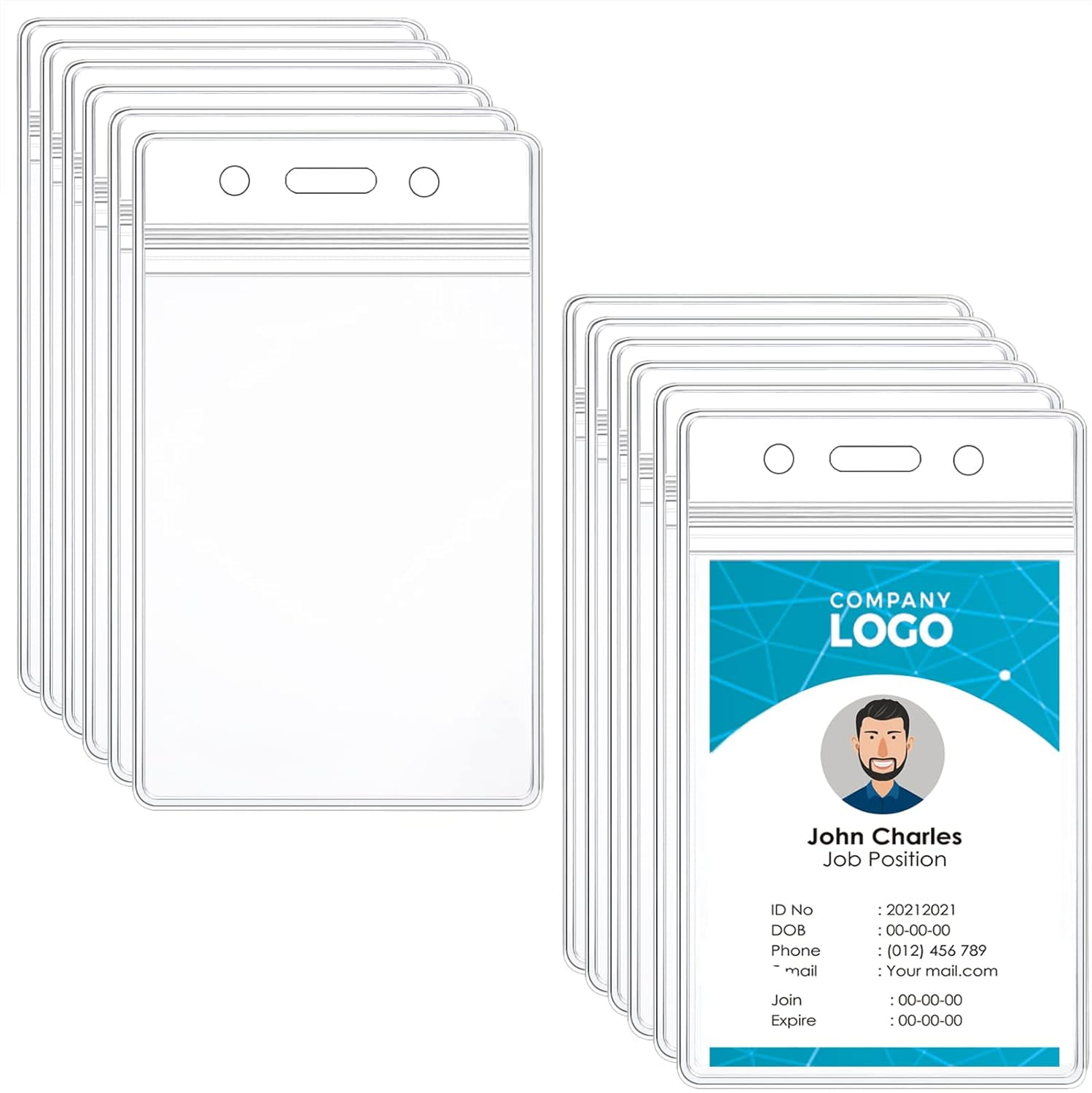 10 Pcs ID Card Name Badge Holder Clear Vertical Waterproof Plastic Name ...