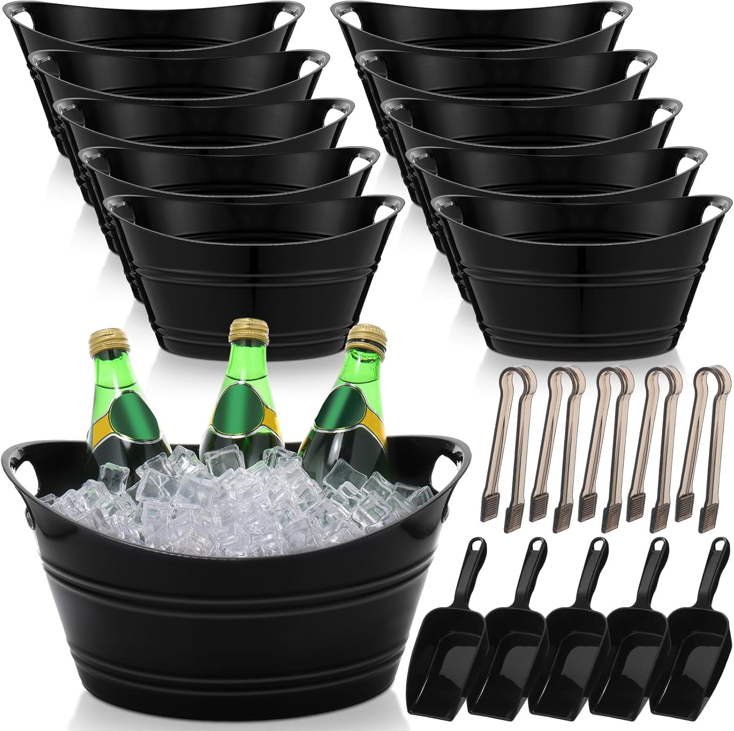 10 Pcs Ice Bucket for Parties 4.5 l Oval Beverage Tub with 5 Plastic ...