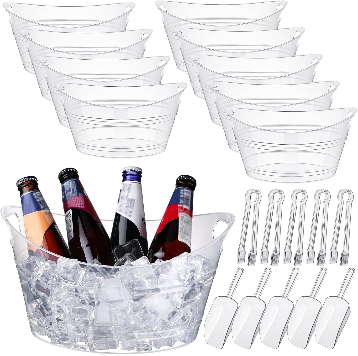 10 Pcs Ice Bucket for Parties 4.5 l Oval Beverage Tub with 5 Plastic ...